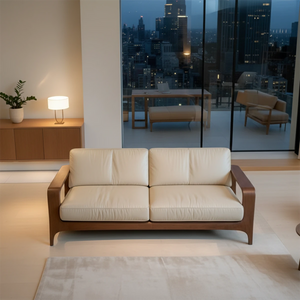 Premium Leather Solid Wood Sofa – Organic Modern Style – Rustirawood