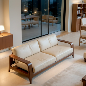 Premium Leather Solid Wood Sofa – Organic Modern Style – Rustirawood