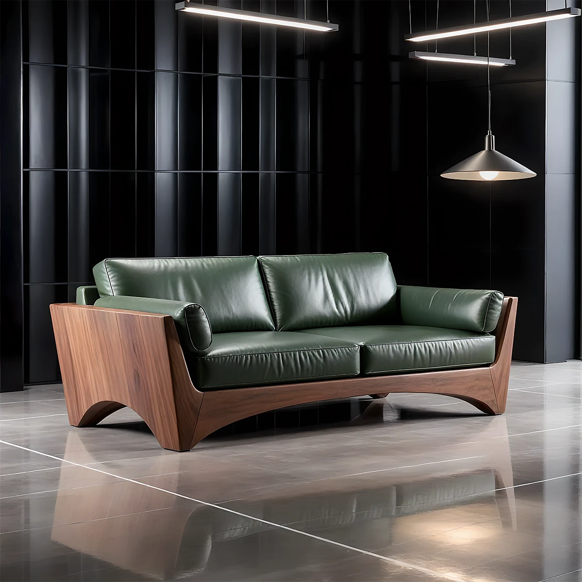 Premium Green Leather Sofa with Handcrafted Solid Wood Frame – Rustirawood